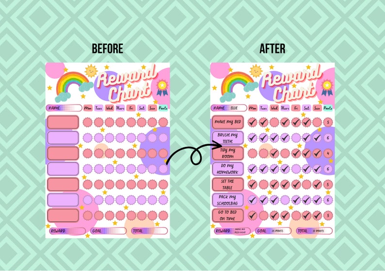 Printable Reward Chart Kids Routine Chart Pink Purple - Etsy