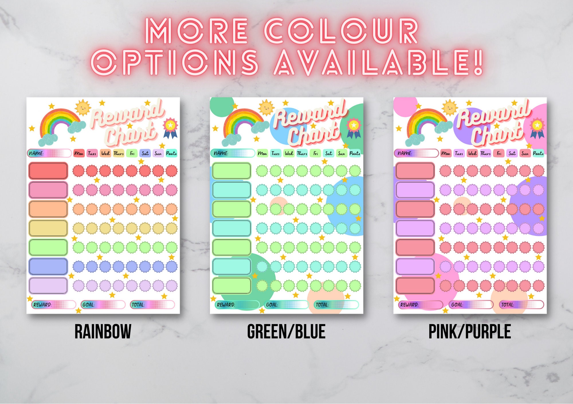 Printable Reward Chart Kids Routine Chart Pink Purple - Etsy