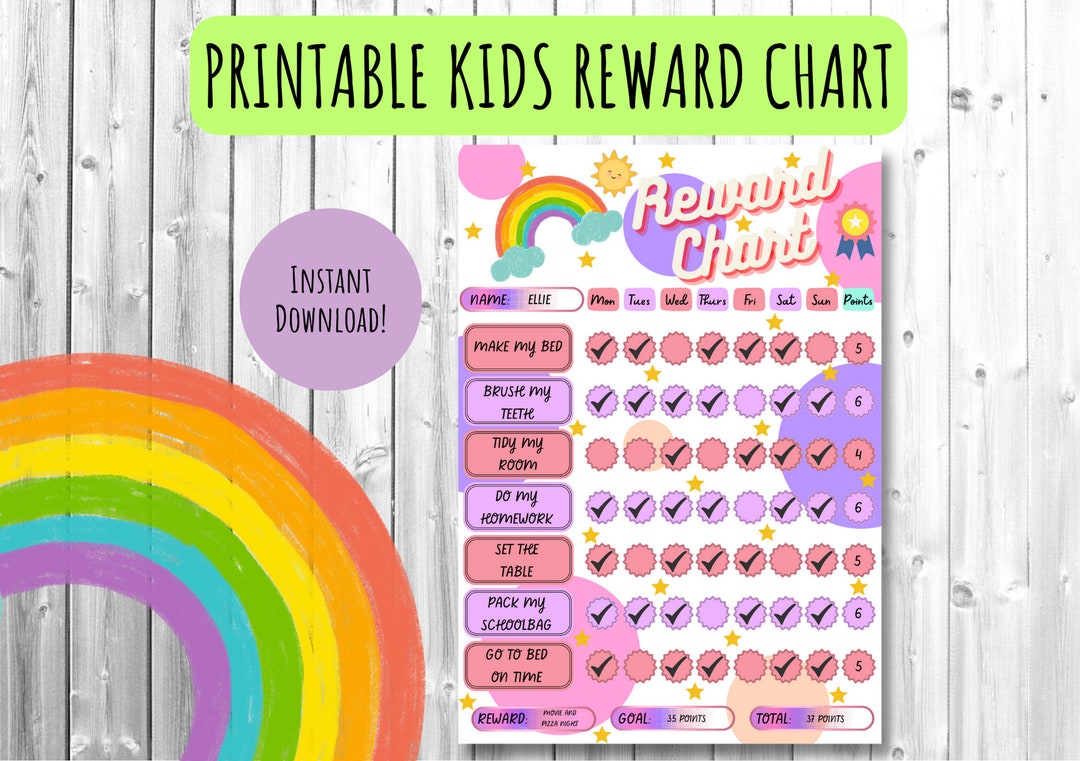 Buy Printable Reward Chart Kids Routine Chart Pink Purple Reward Chart ...
