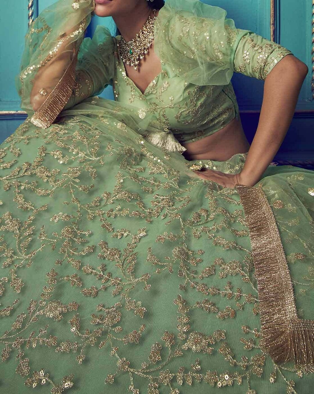 Green Color Rajasthani Theme Beautiful Women Lehenga Choli Wedding ...