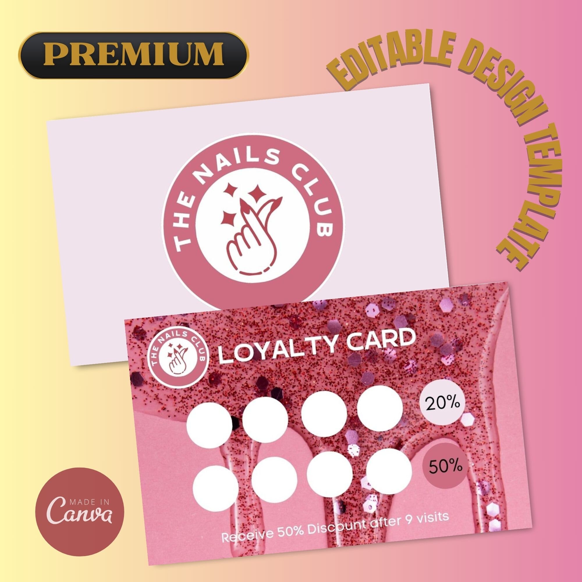 Bundle Beauty Logo Editable Nail Tech Business Card Template Loyalty ...