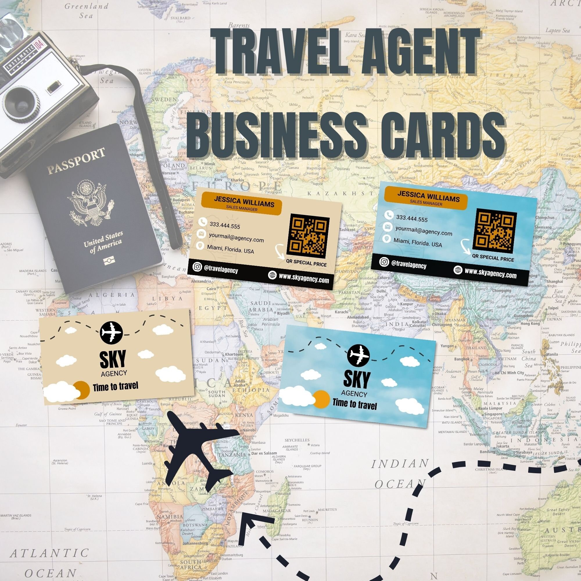 Travel Agent Business Cards, Qr Code Cards, Travel Advisor Agency ...