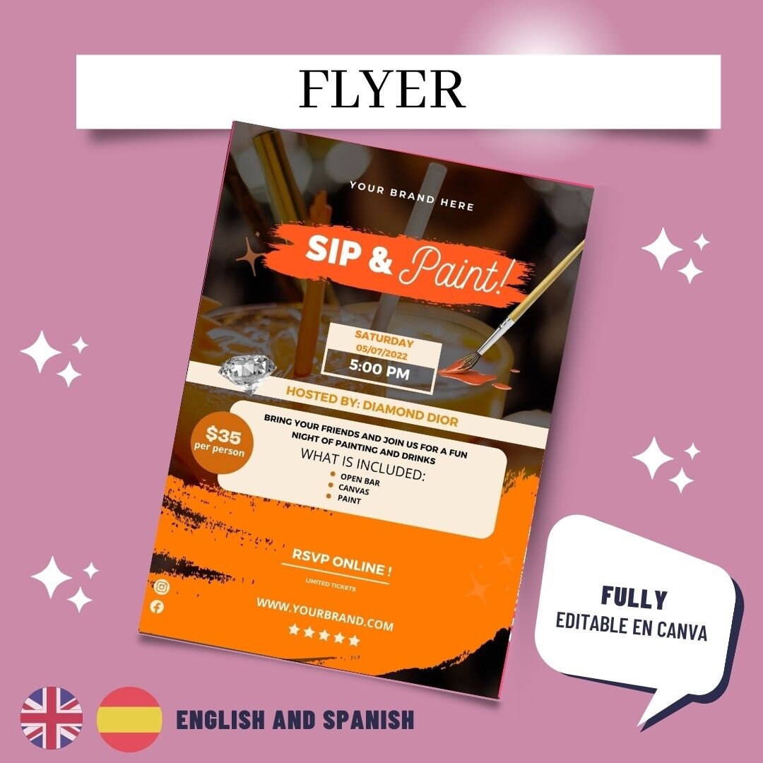 Sip and Paint Flyer, DIY Flyer Design Template, Paint and Sip Flyer ...