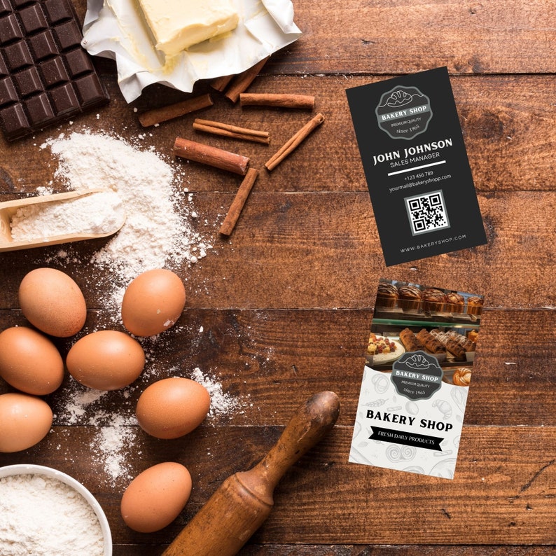 Bakery QR Code Card, Bakery Business Card, Double Sided Card, Editable ...