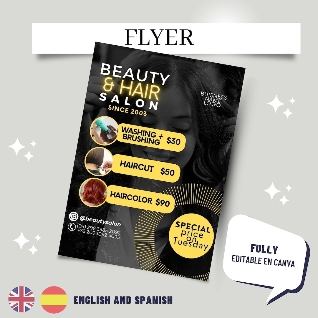 Hair and Stylist Salon Flyer, DIY Flyer Template Design, Esthetician ...