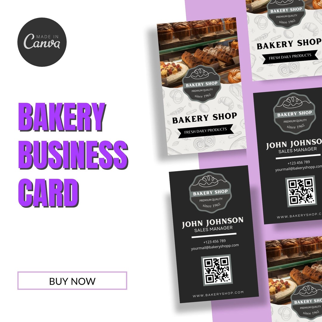 Bakery QR Code Card, Bakery Business Card, Double Sided Card, Editable ...