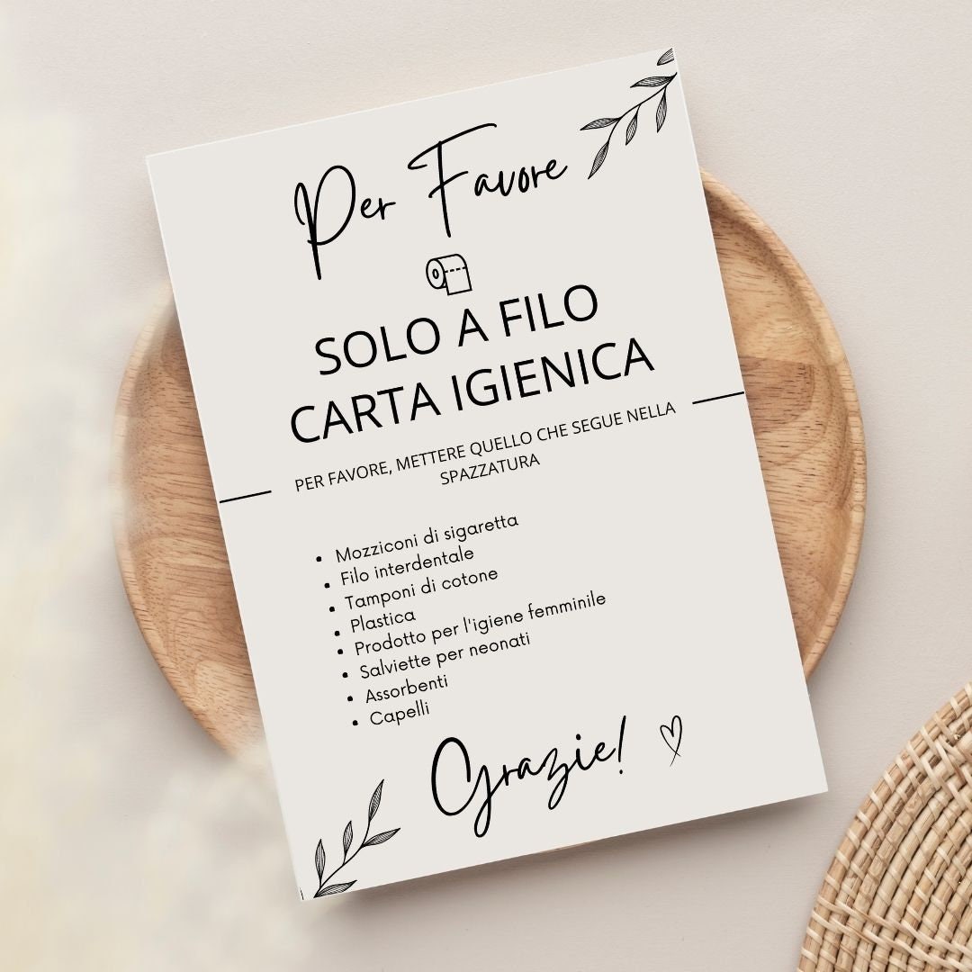 Italian Airbnb Bathroom Sign / Septic Sign/ Flush Only /bathroom Signs ...