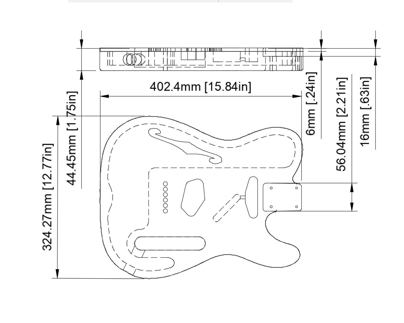 Fender Telecaster Thinline Semi Hollow Guitar Body 3D CAD Files 1:1 ...