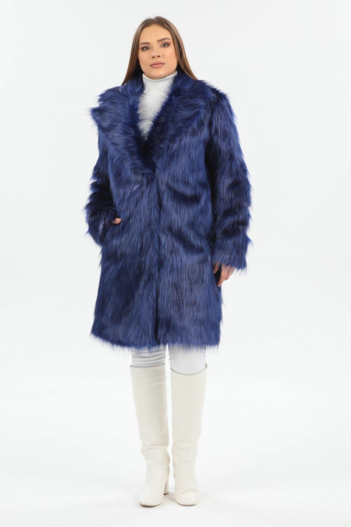 Faux Fur Handmade Exclusive Faux Fur Blue Women's Coat Handmade Faux ...