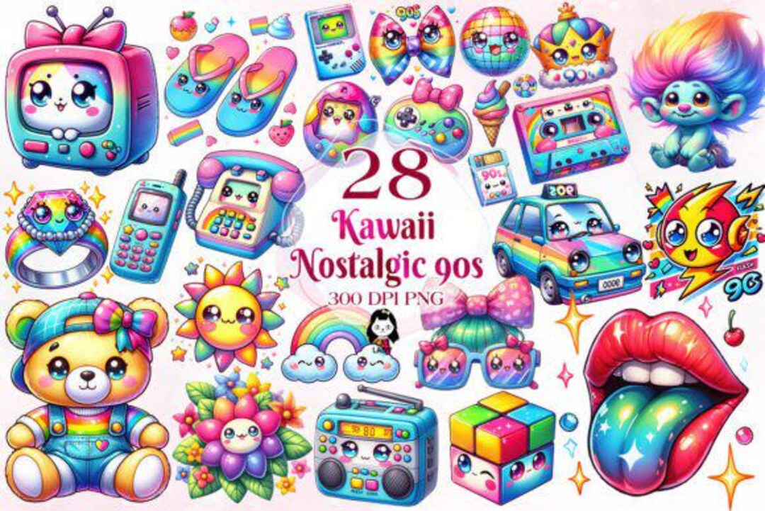 90s Nostalgia Sublimation Clipart Bundle - Retro Vintage 90s PNG ...