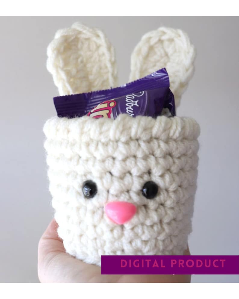Easter Bunny Basket Crochet Pattern, Crochet Egg Holder, Kids' Easter ...