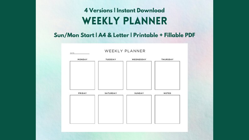 Weekly Planner Printable Landscape, Minimalist Weekly Schedule, Week at ...