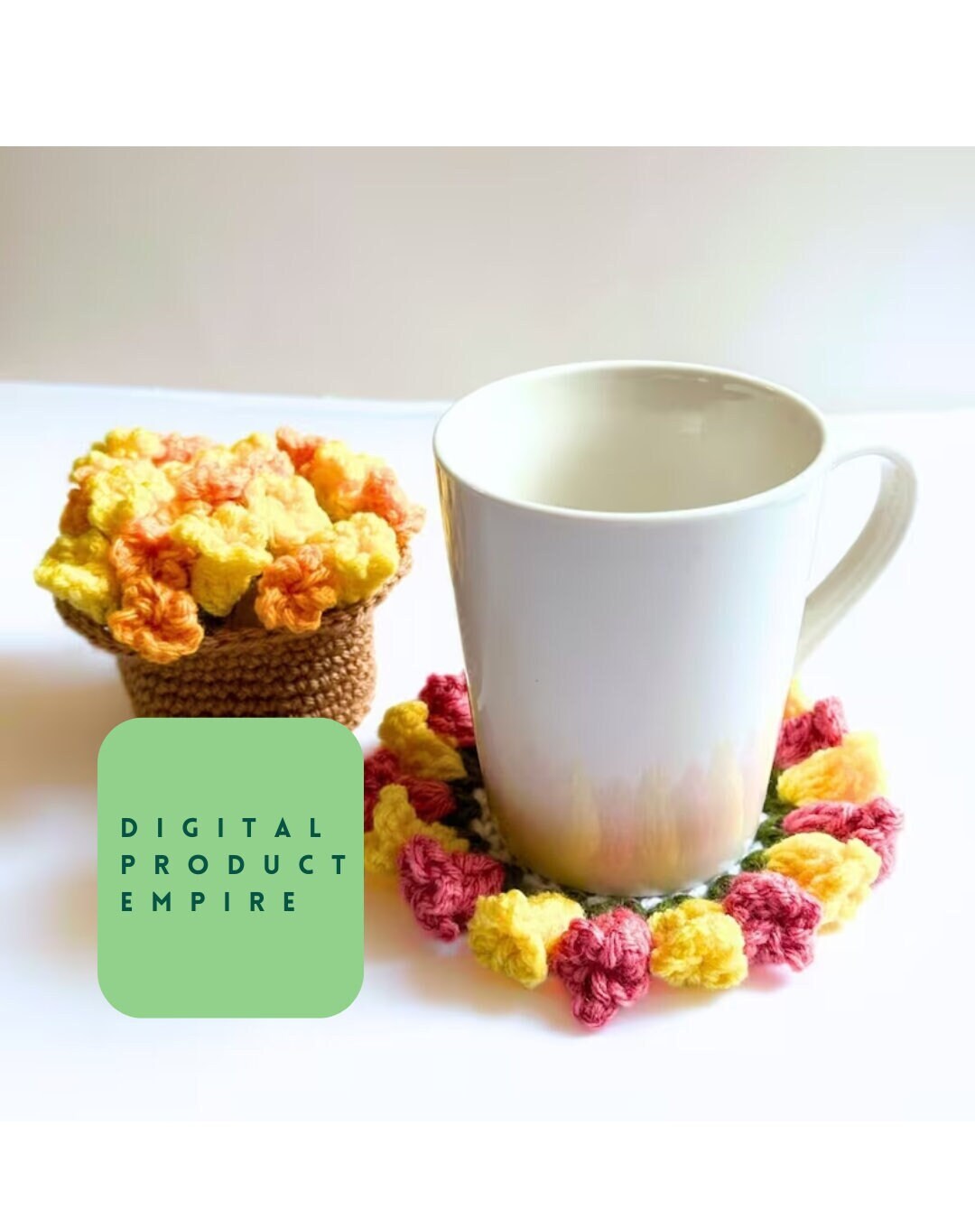 CROCHET PATTERN Flower Pot Coaster Set Crochet Pattern Flower Bouquet ...