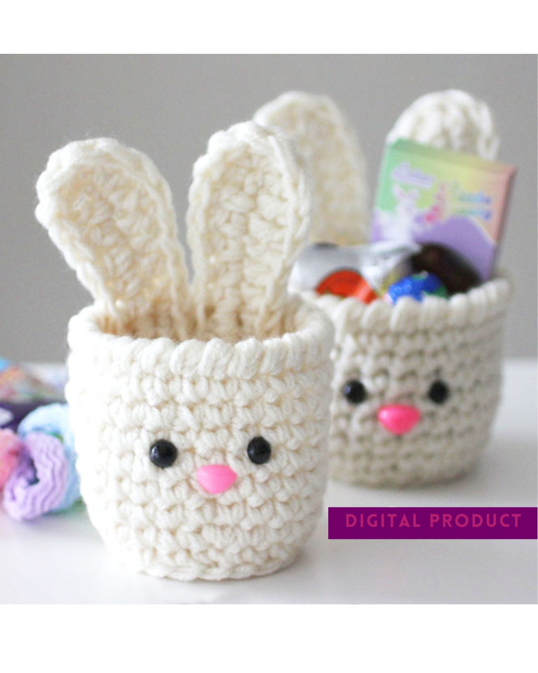 Easter Bunny Basket Crochet Pattern, Crochet Egg Holder, Kids' Easter ...