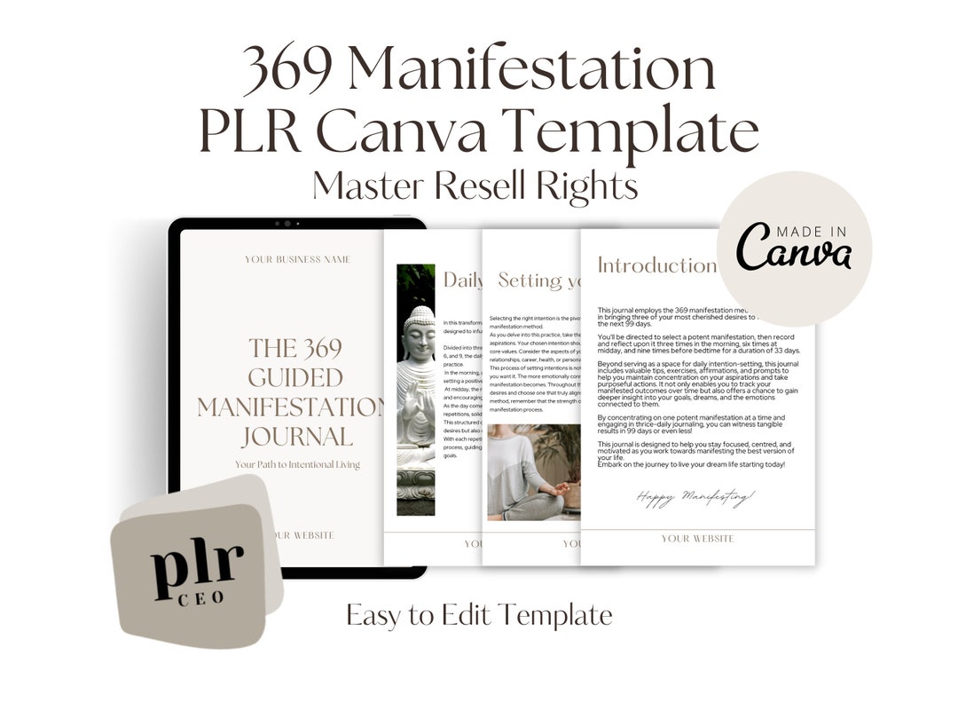 PLR Manifestation Journal 369 Guided Manifestation Master Resell Rights Editable Canva Template ...