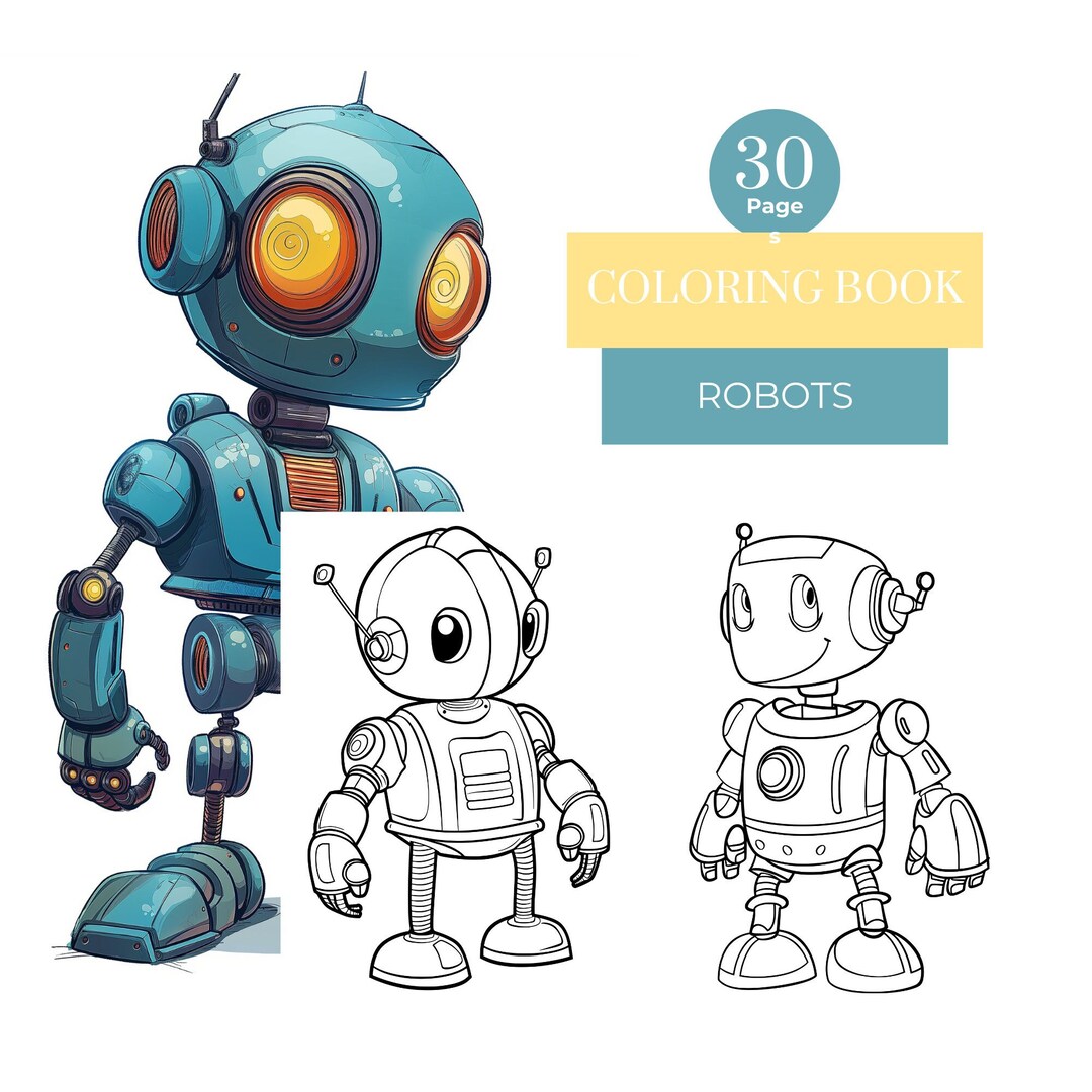 Coloring Book Cute and Funny Robots for Kids, 30 Coloring Pages, 8.5x11 ...