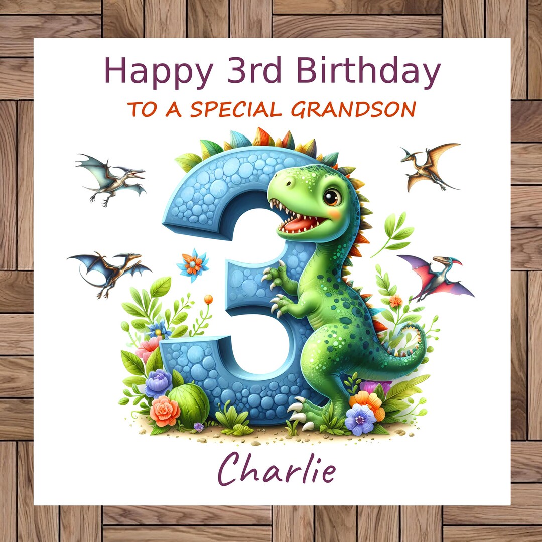 Personalised Dinosaur 3rd Birthday Card, for a 3 Year Old, Any Relative ...