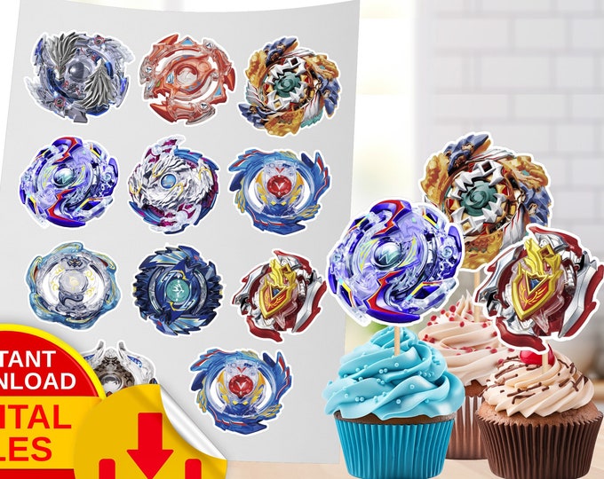 DIGITAL Beyblade Cupcake Toppers Bey Blade Spinners Birthday Party Pdf ...