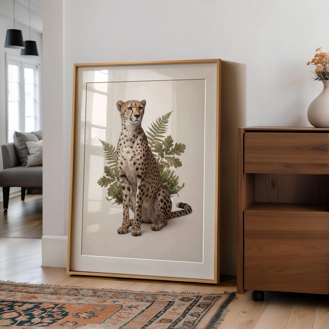 Botanical Cheetah Wall Art Print | Minimal Animal Art | Modern Safari ...