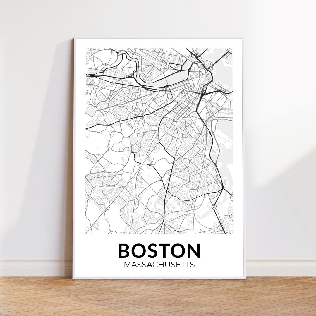 Boston Map Print City Map Decor City Map Wall Art Massachusetts Map ...