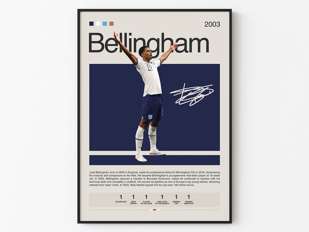 Jude Bellingham Poster, England Footballer, Soccer Gifts, Sports Poster ...