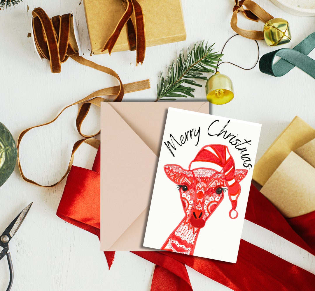 Christmas Greetings Card-greeting Card-christmas Card-giraffe - Etsy