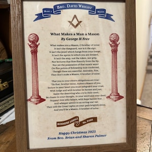 Personalised Masonic Poem Print: Freemason Gift, for New Masons, Master ...
