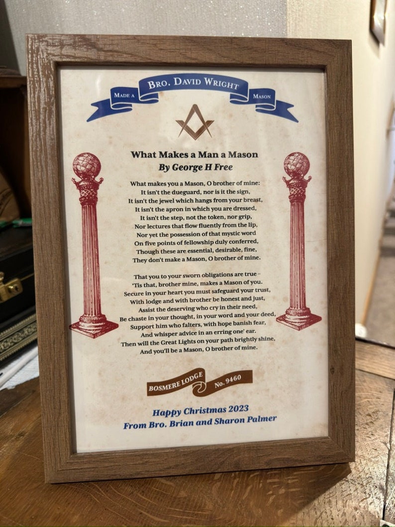 Personalised Masonic Poem Print: Freemason Gift, for New Masons, Master ...
