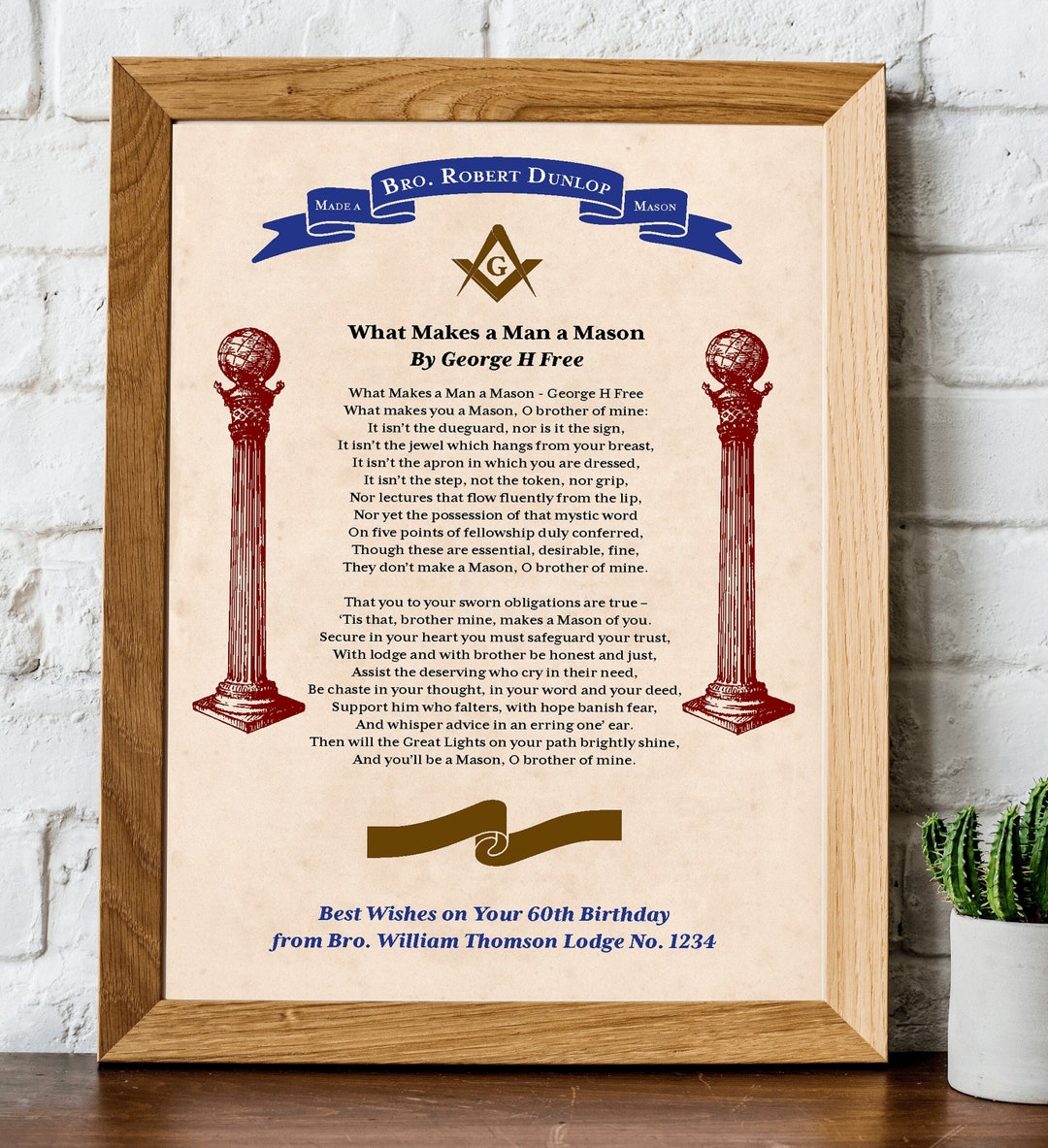 Personalised Masonic Poem Print: Freemason Gift, for New Masons, Master ...