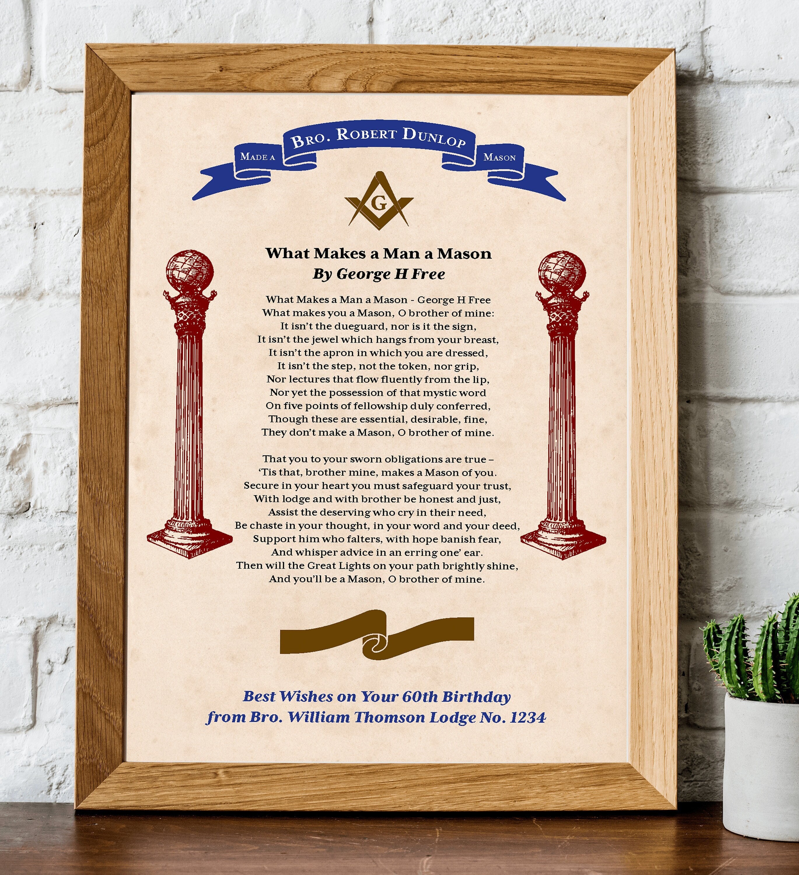 Personalised Masonic Poem Print: Freemason Gift, for New Masons, Master ...