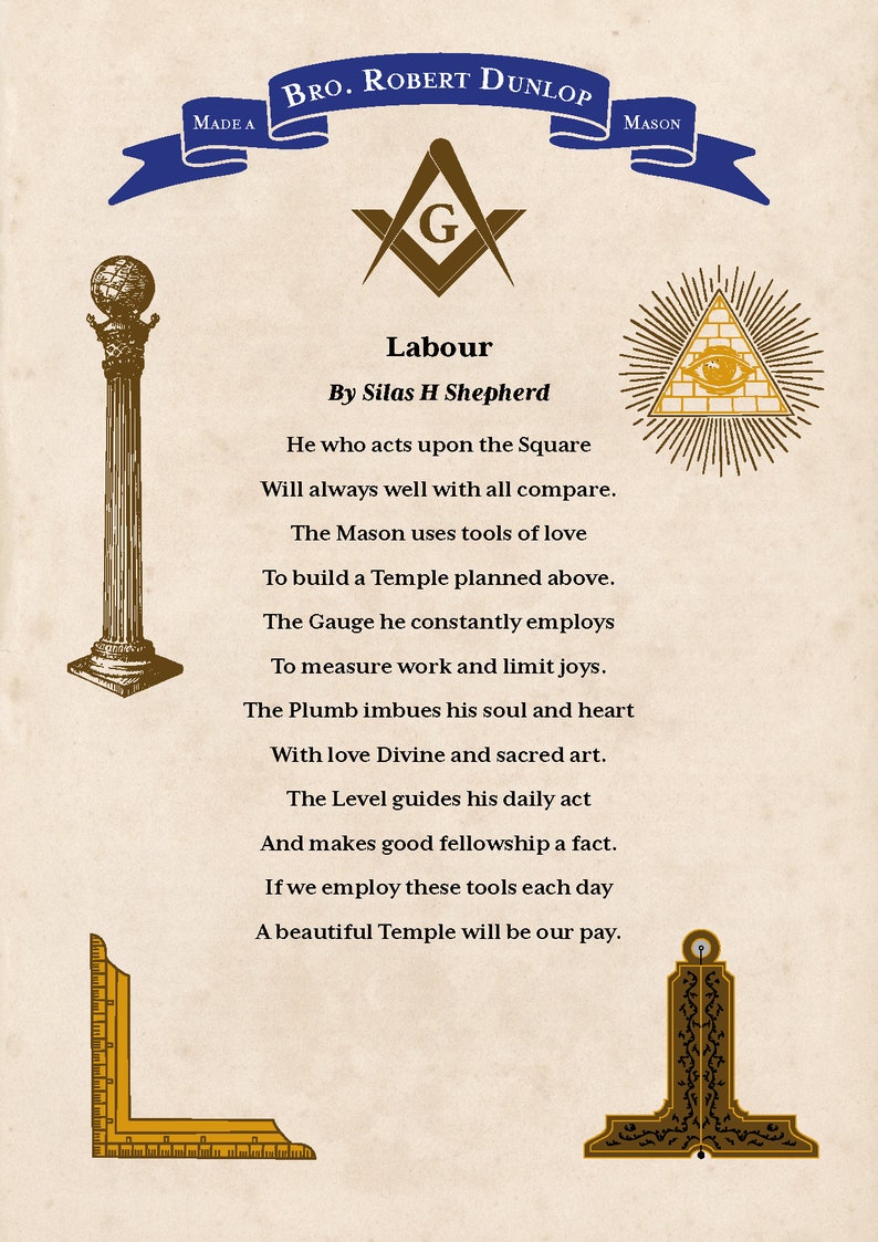 PRINTED Personalised Masonic Poems. Perfect Gift for a Freemason, Newly ...