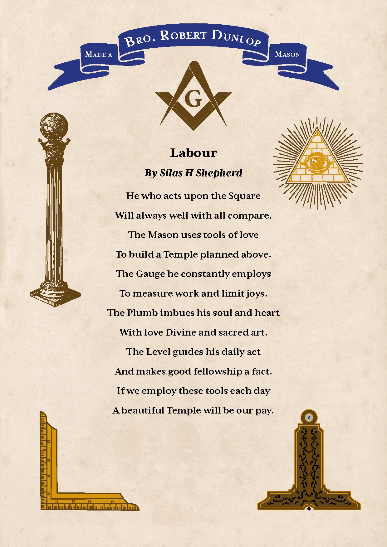 PRINTED Personalised Masonic Poems. Perfect Gift for a Freemason, Newly ...