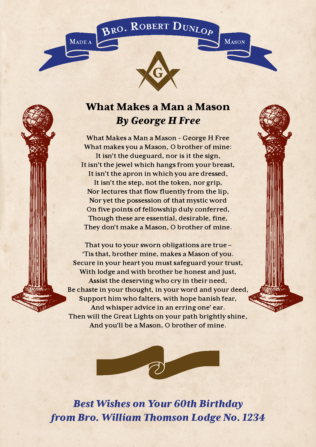 Personalised Masonic Poems the Perfect Gift for Freemason, Newly ...