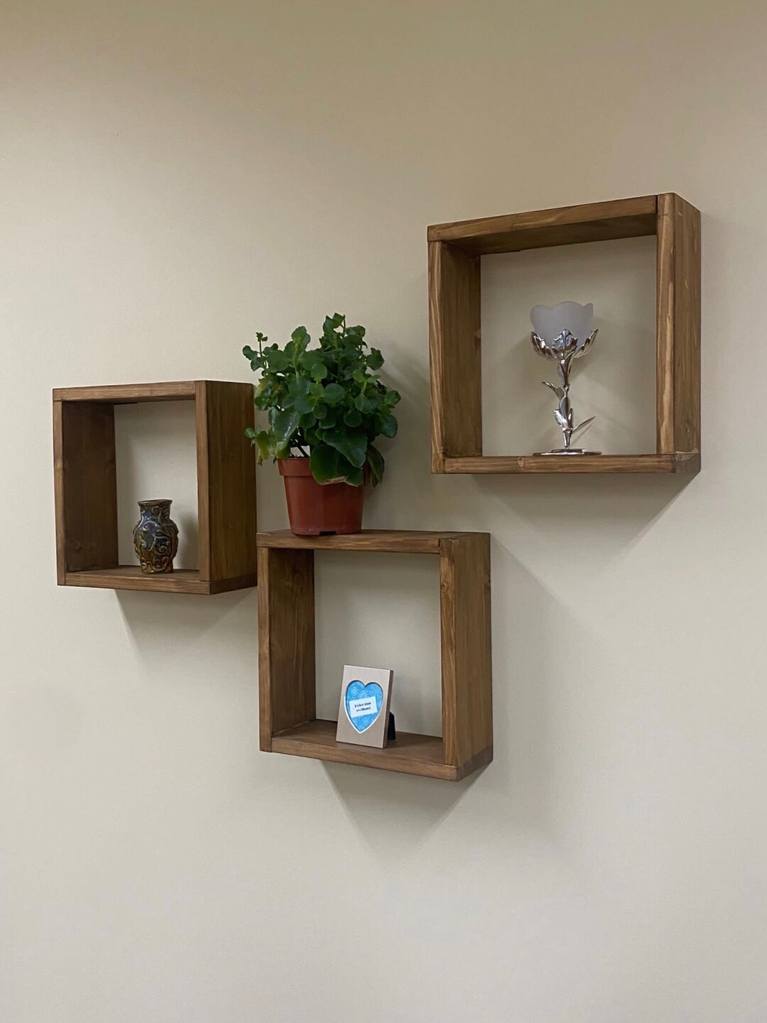 Square Floating Shelf Quality Wood Shelf Birch Shelf Library Handmade ...