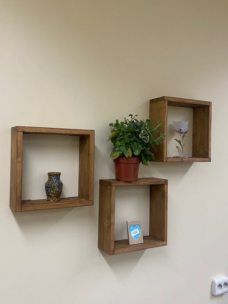 Square Floating Shelf Quality Wood Shelf Birch Shelf Library Handmade ...
