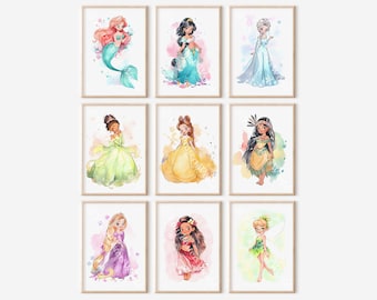 Princesses Set of 9 Posters Printable Wall Art Decor Girl Room Decor ...