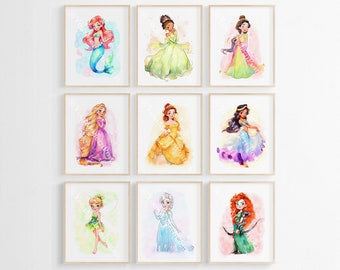 Princesses Set of 6 Digital Posters Wall Art Girl Room Decor Princess ...
