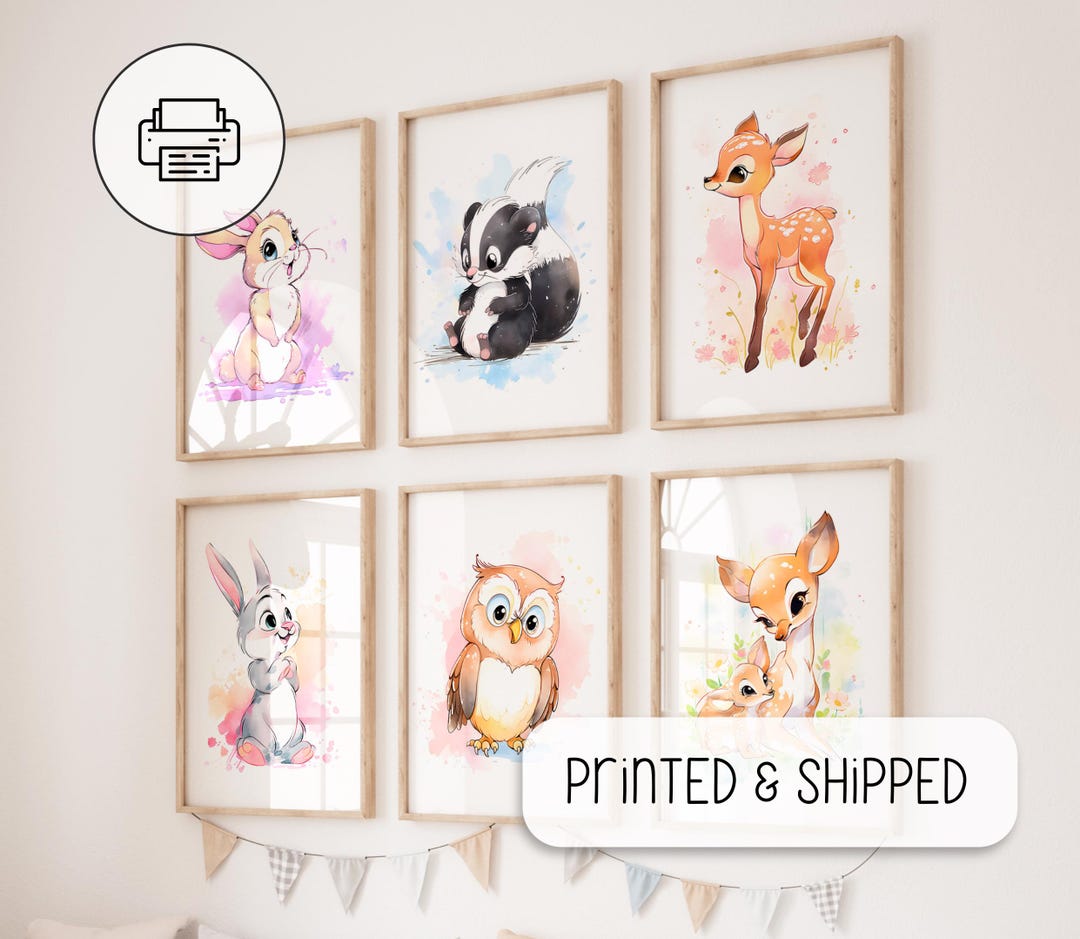 Set of Bambi Characters - Watercolor Bambi Poster - Nursery Room Art ...