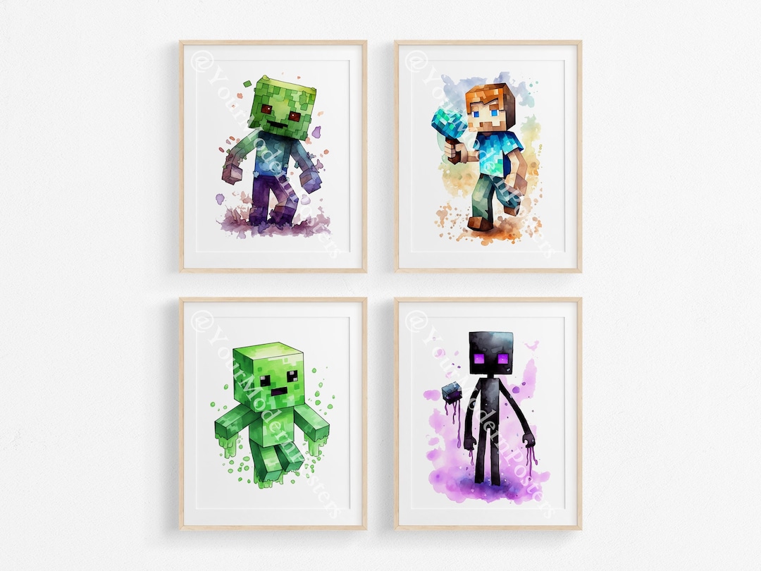 Set of 4 Minecraft Poster Set, Wall Decor, Nursery Decor, Minecrafter ...