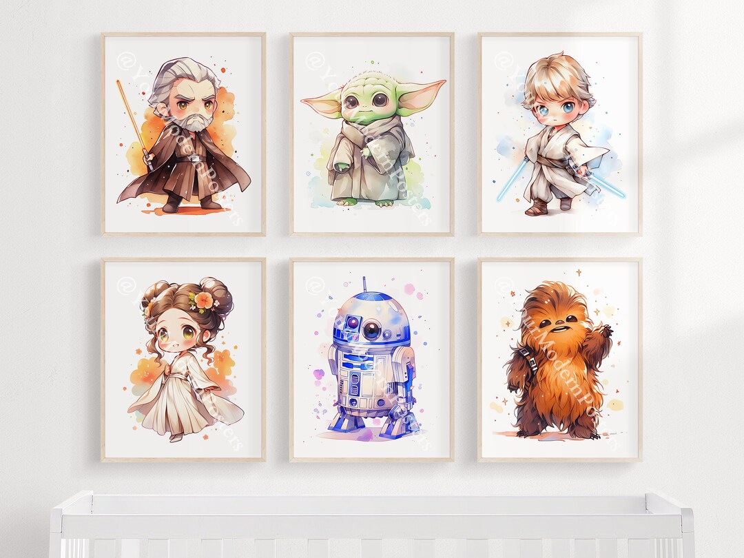 Cute Chibi Star Wars Characters Nursery Room Decor Art Gallery Wall Set ...