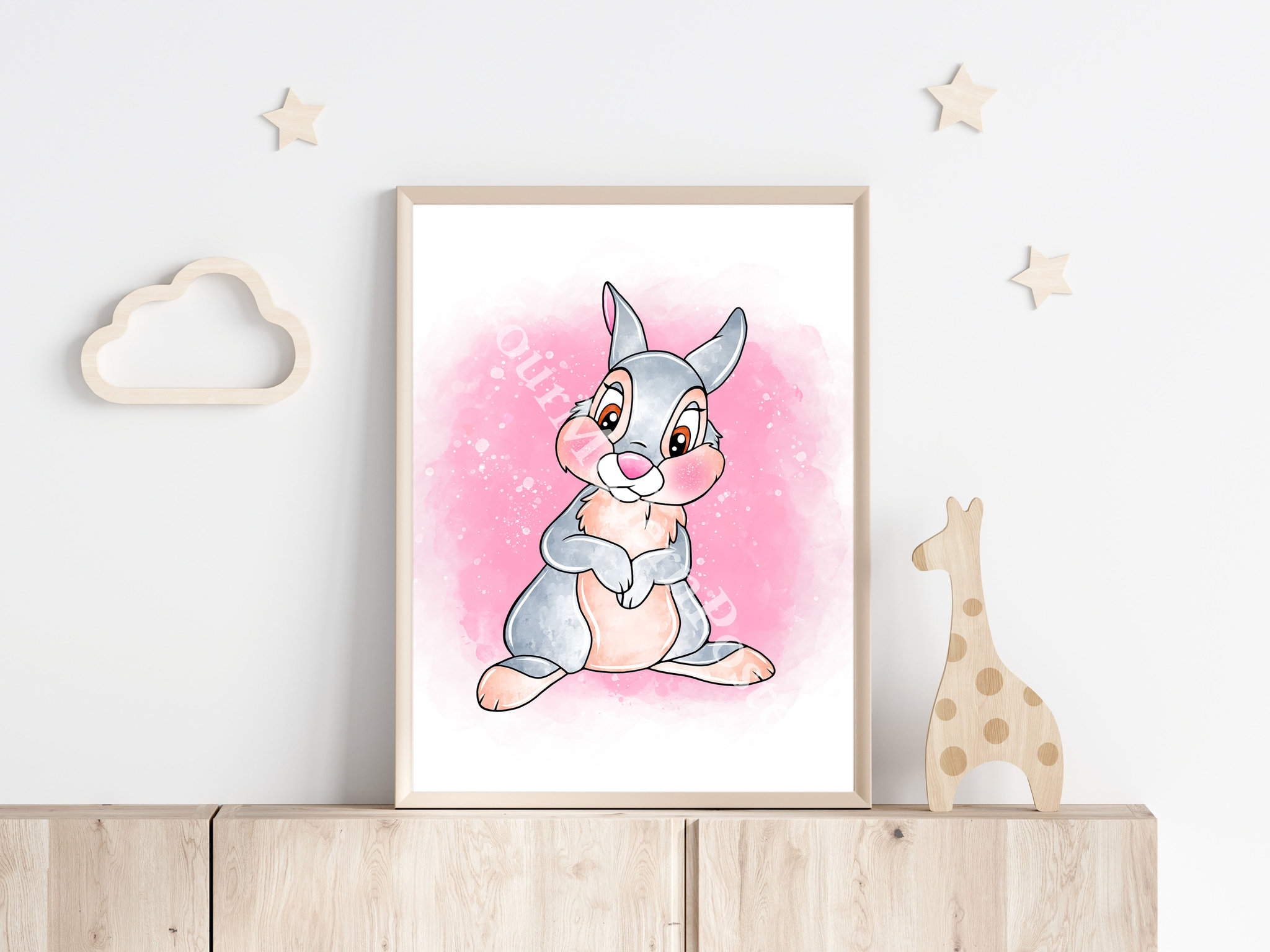 Cute Set of Bambi Characters, Watercolor Bambi Poster, Nursery Room Art ...