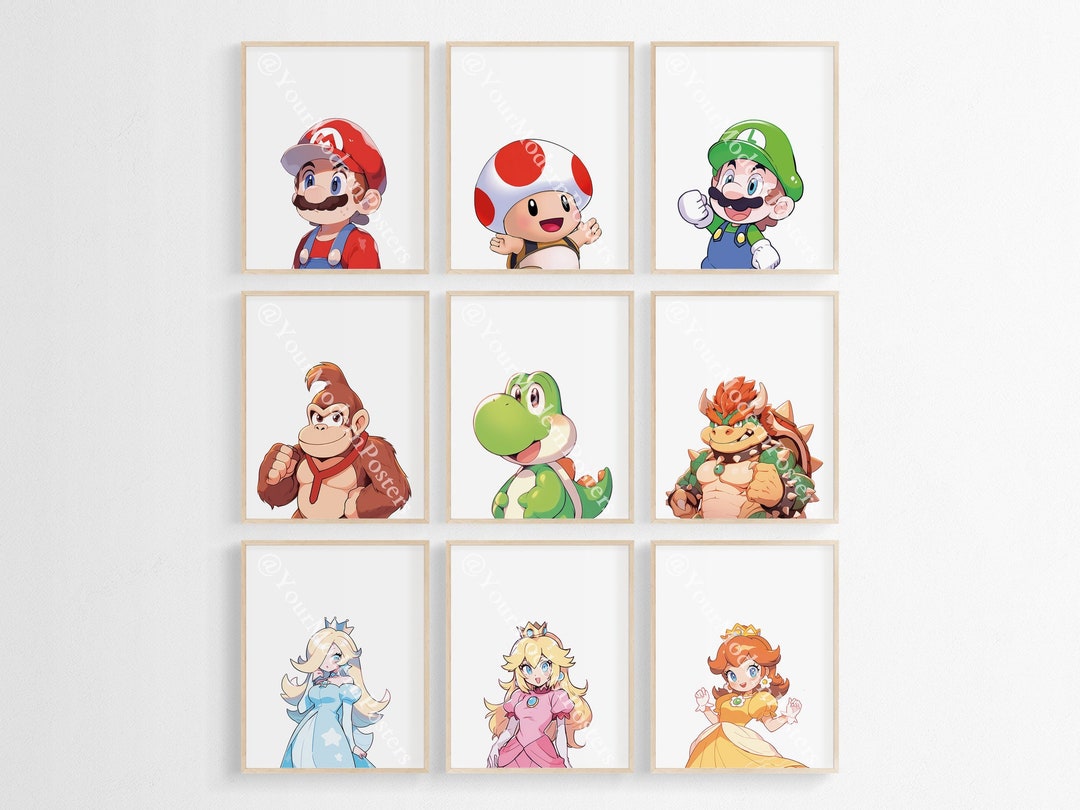 Cute Set of 9 Super Mario Posters - Prints for Kids, Super Mario ...