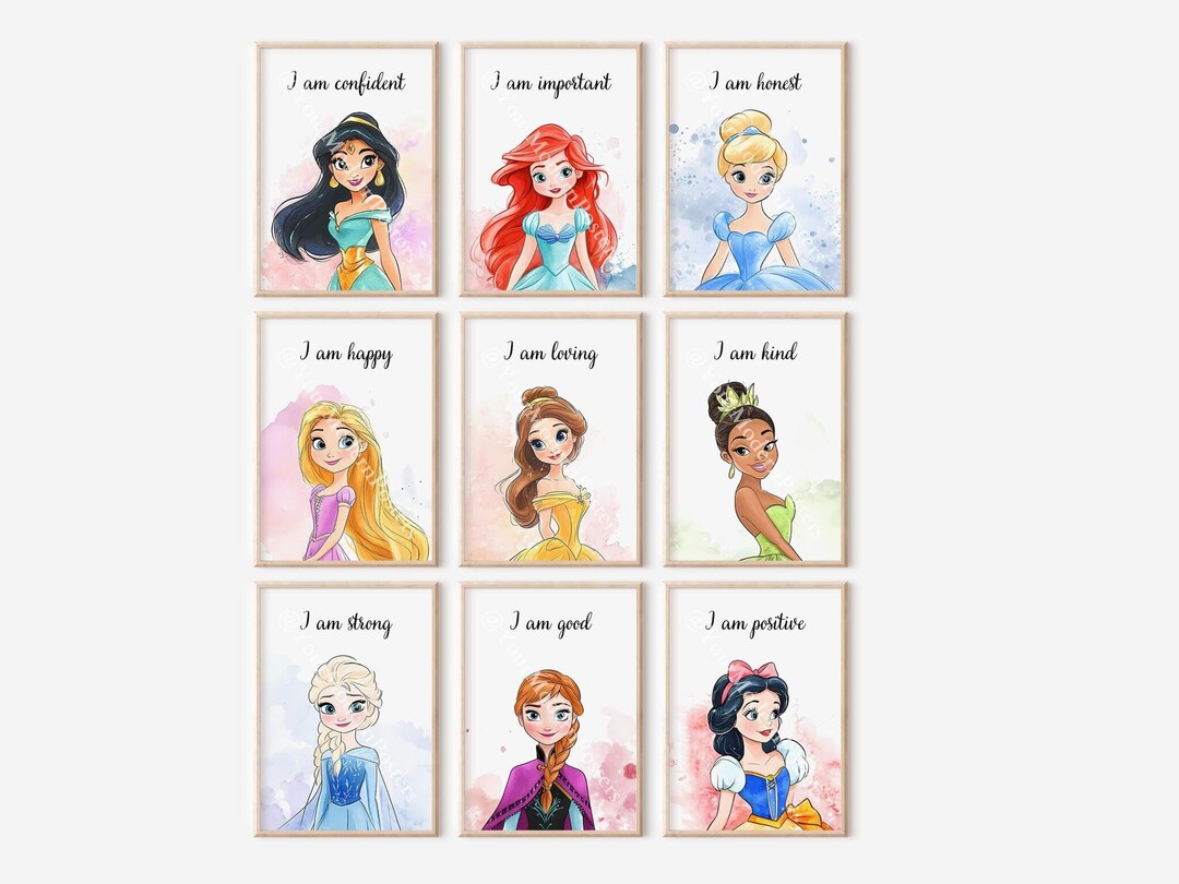Princesses Set of 9 Posters - I AM Wall Art Decor, Girl Room Decor ...