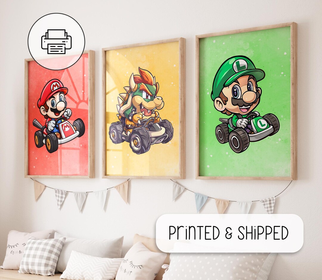 Cute Set of 3 Super Mario Posters - Prints for Kids, Mario Painting ...