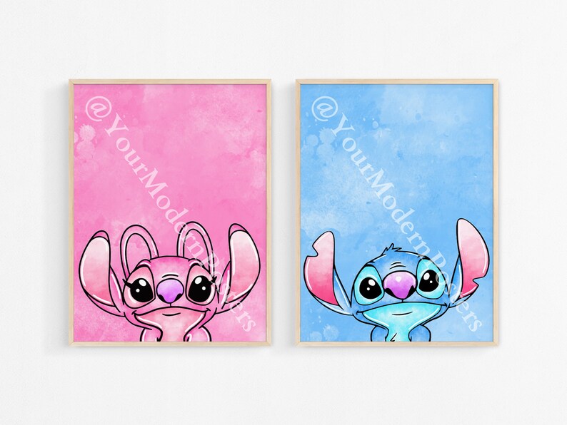 Cute Stitch and Angel Colorful Art Nursery Room Wall Gifts Lilo and ...
