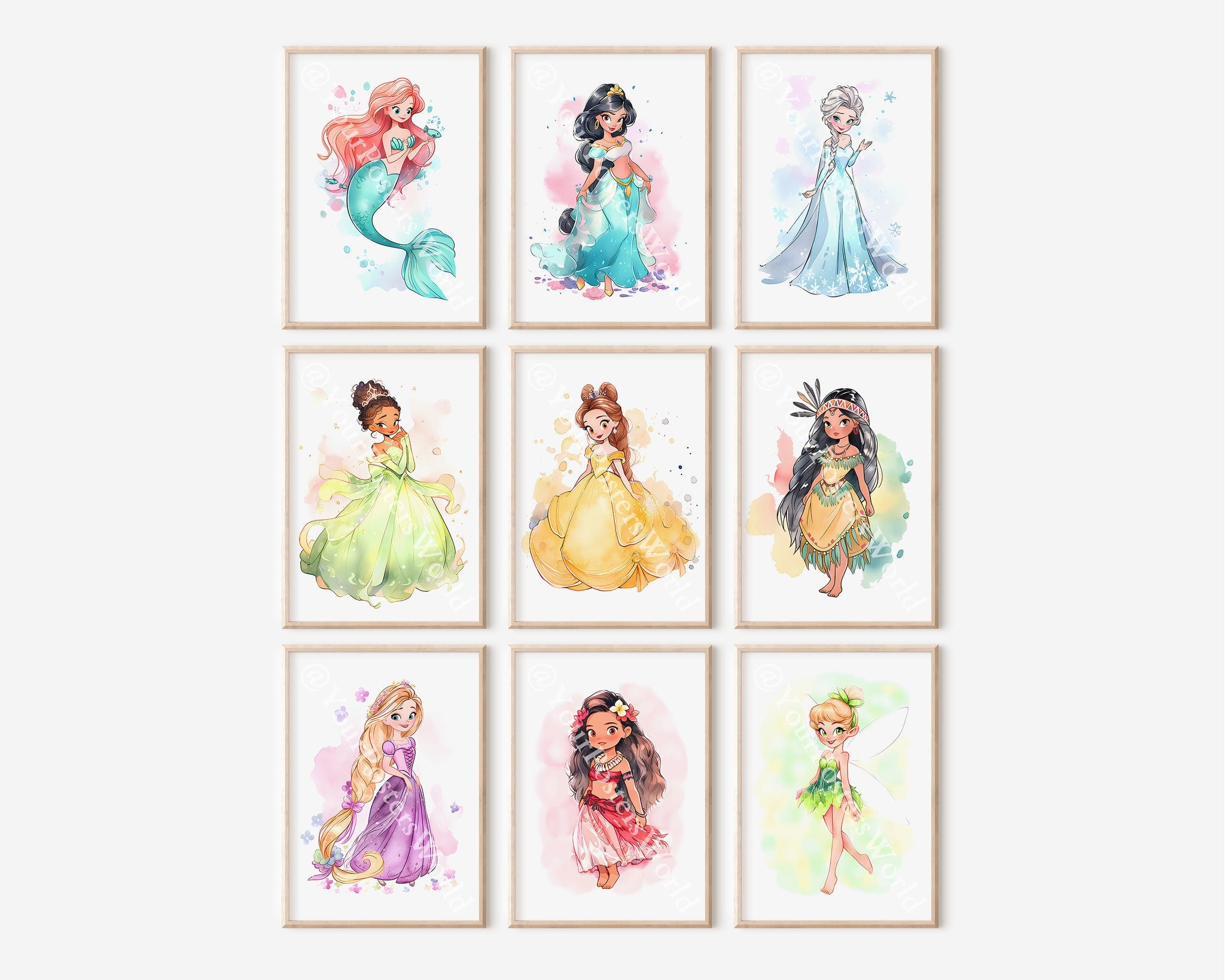 Princesses Set of 9 Posters - Wall Art Decor - Girl Room Decor ...