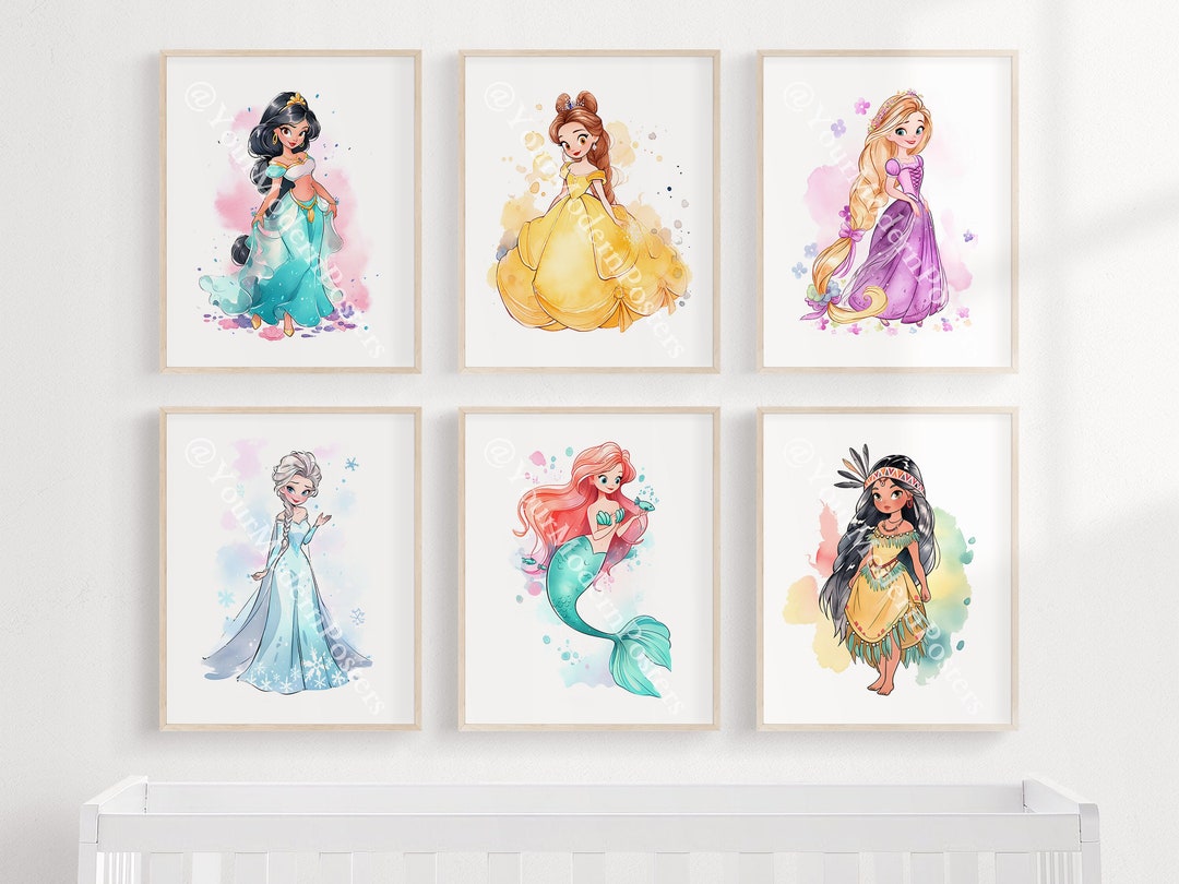 Princesses Set of 6 Posters Wall Art Decor Girl Room Decor Princess ...