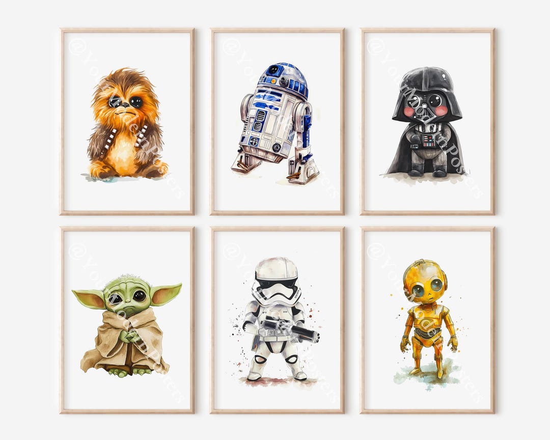 Cute Chibi Star Wars Characters Nursery Room Decor Art Gallery Wall Set ...