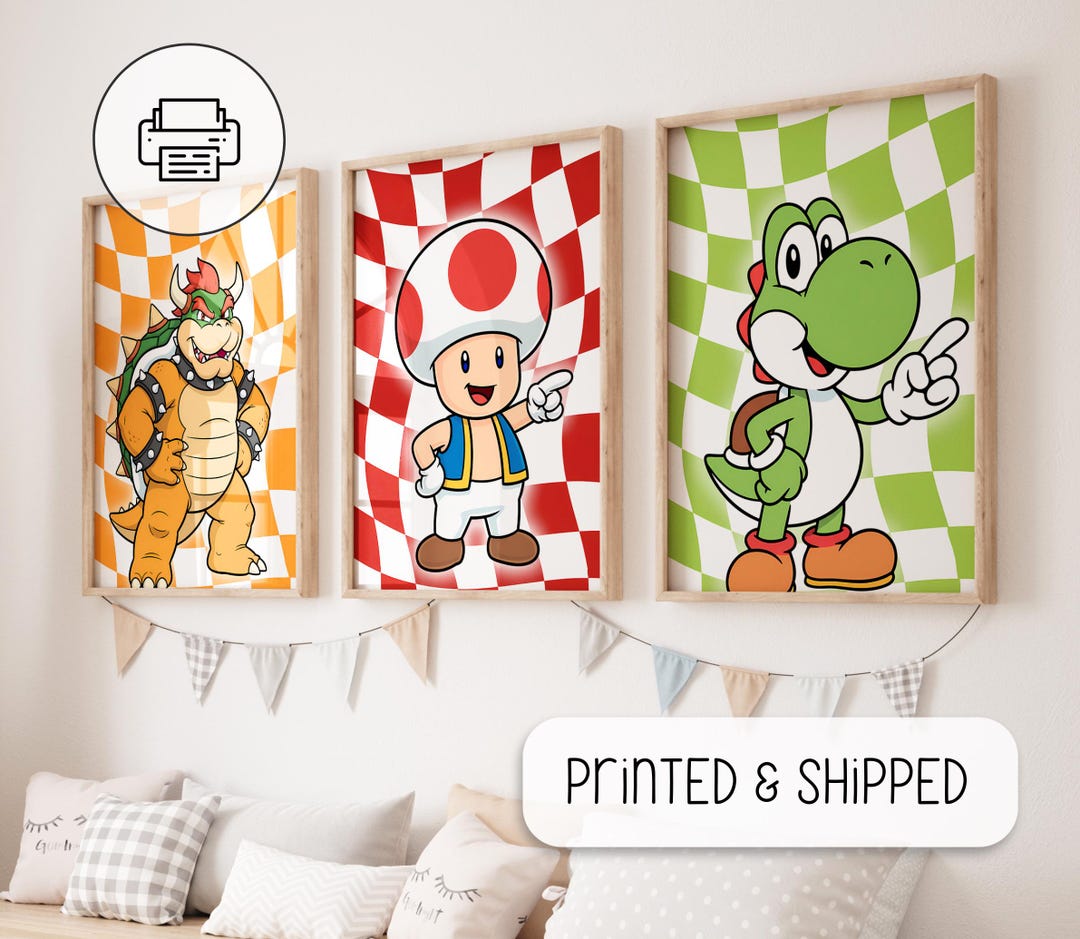 Cute Set of 3 Super Mario Posters - Prints for Kids, Mario Painting ...