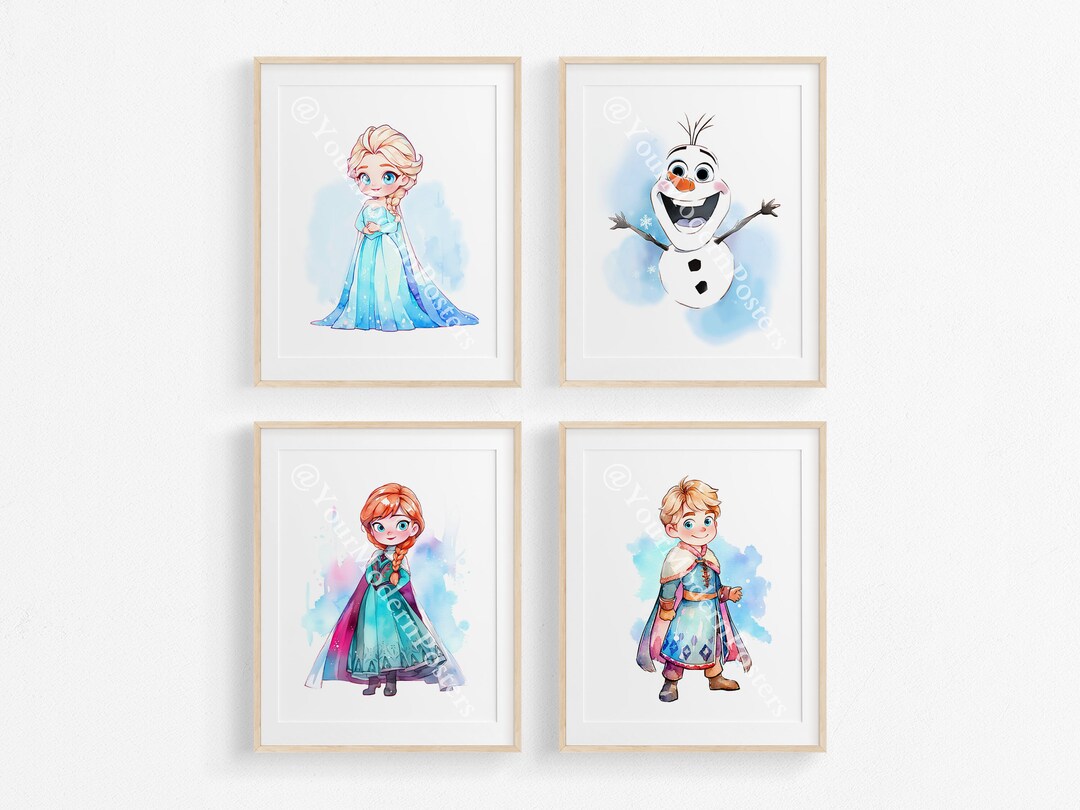 Set of 4 Frozen Posters - Cute Poster Prints - Watercolor Painting ...
